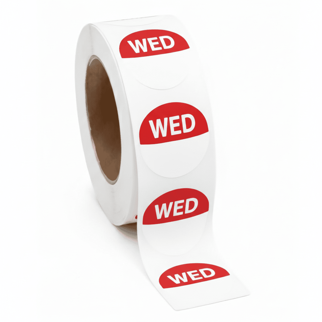 Wednesday Round Day Dots Labels - Roll Of 1000 | BarBits.co.uk